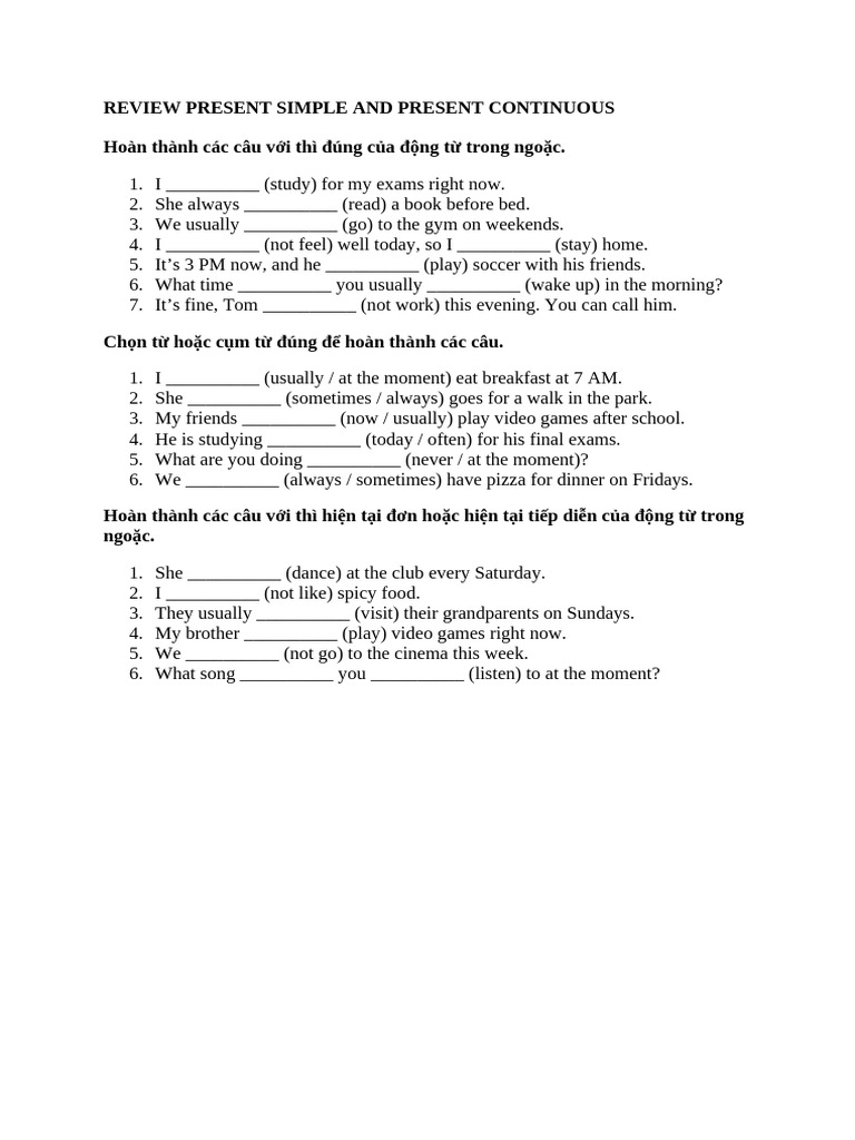 Present Simple vs Continuous Review | PDF