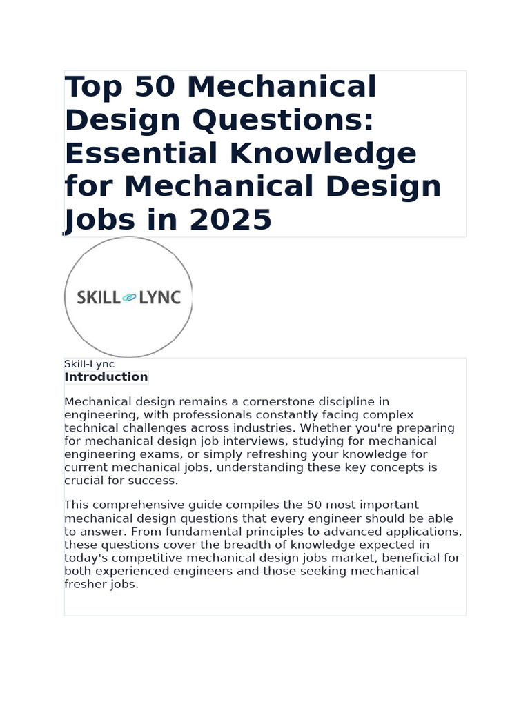 Top 50 Mechanical Design Questions | PDF | Strength Of Materials ...