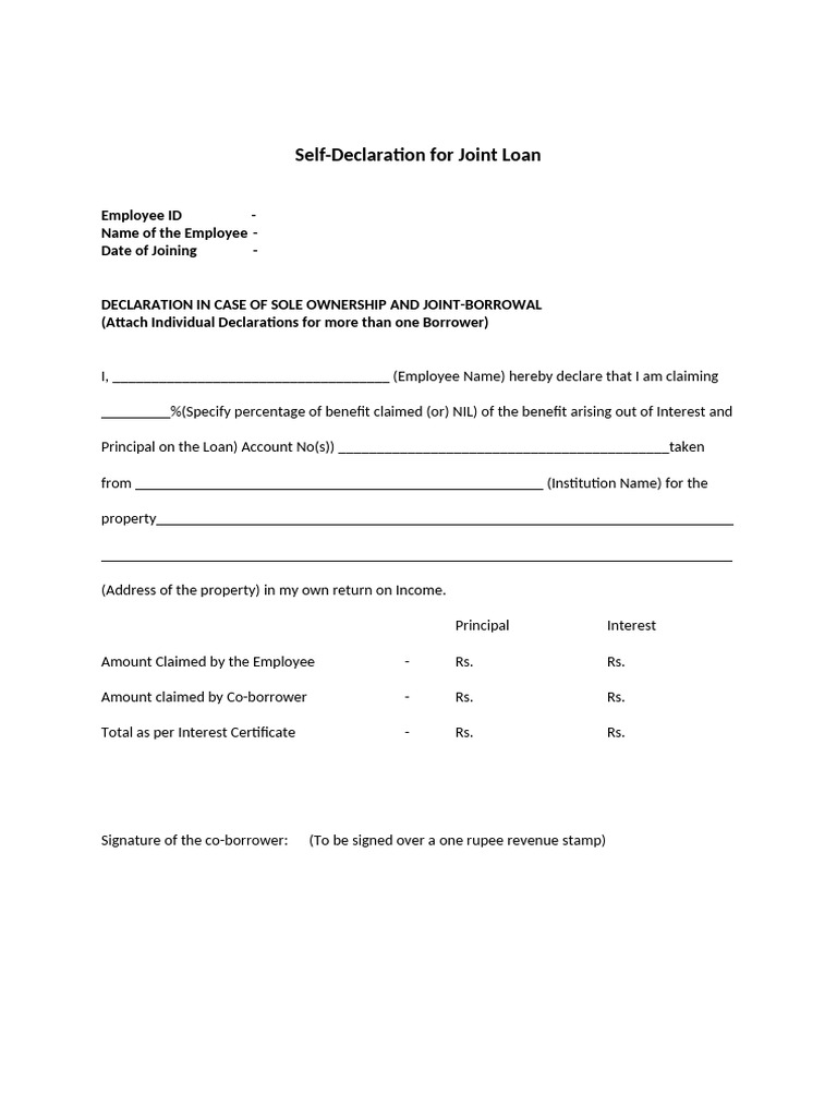 Self Declaration Letter For Joint Loan | PDF
