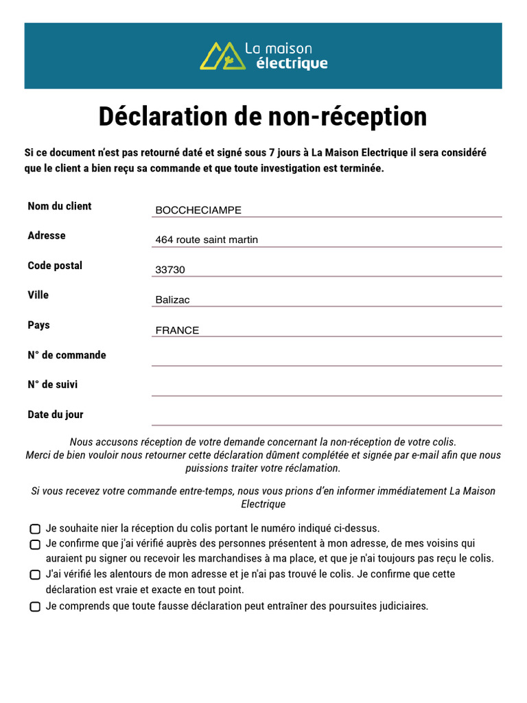 Attestation De Non Rception Chronopost