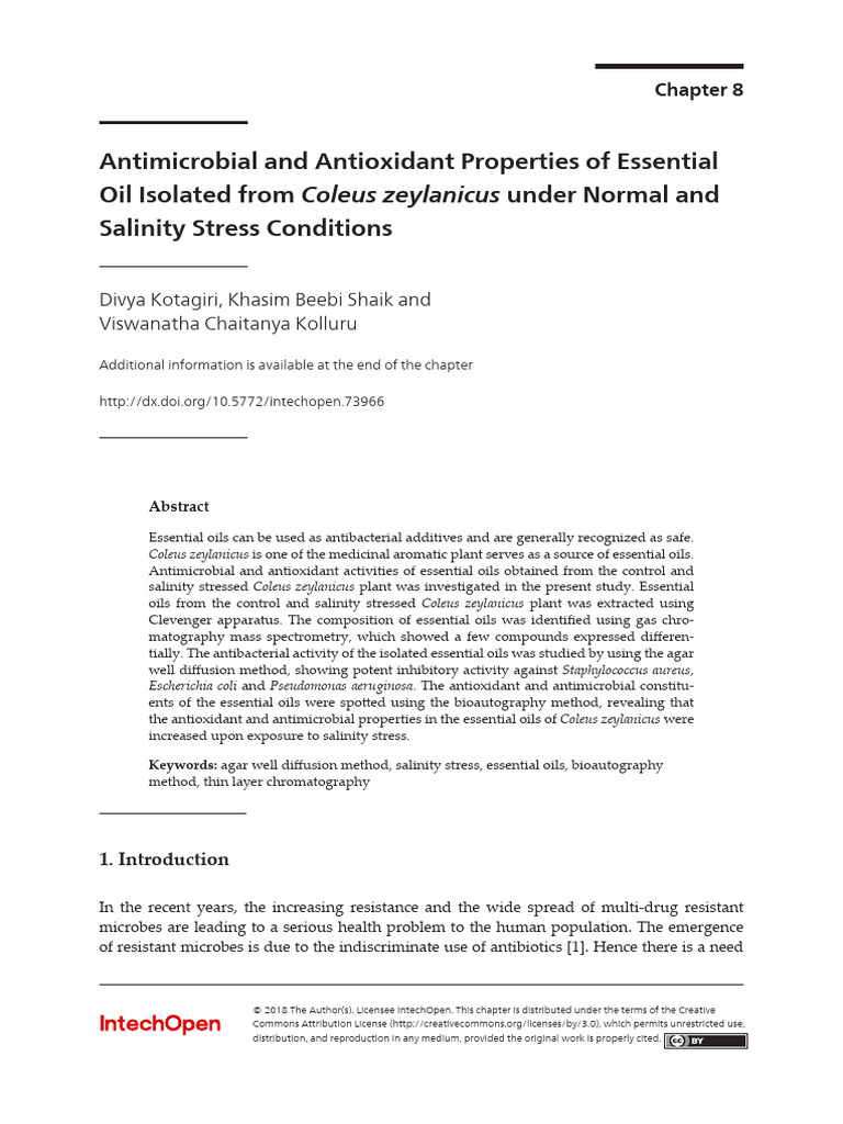 Antimicrobial and Antioxidant Properties of Essential Oil Isolated From ...