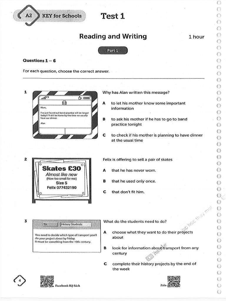 KET Reading and Writing Test Key | PDF