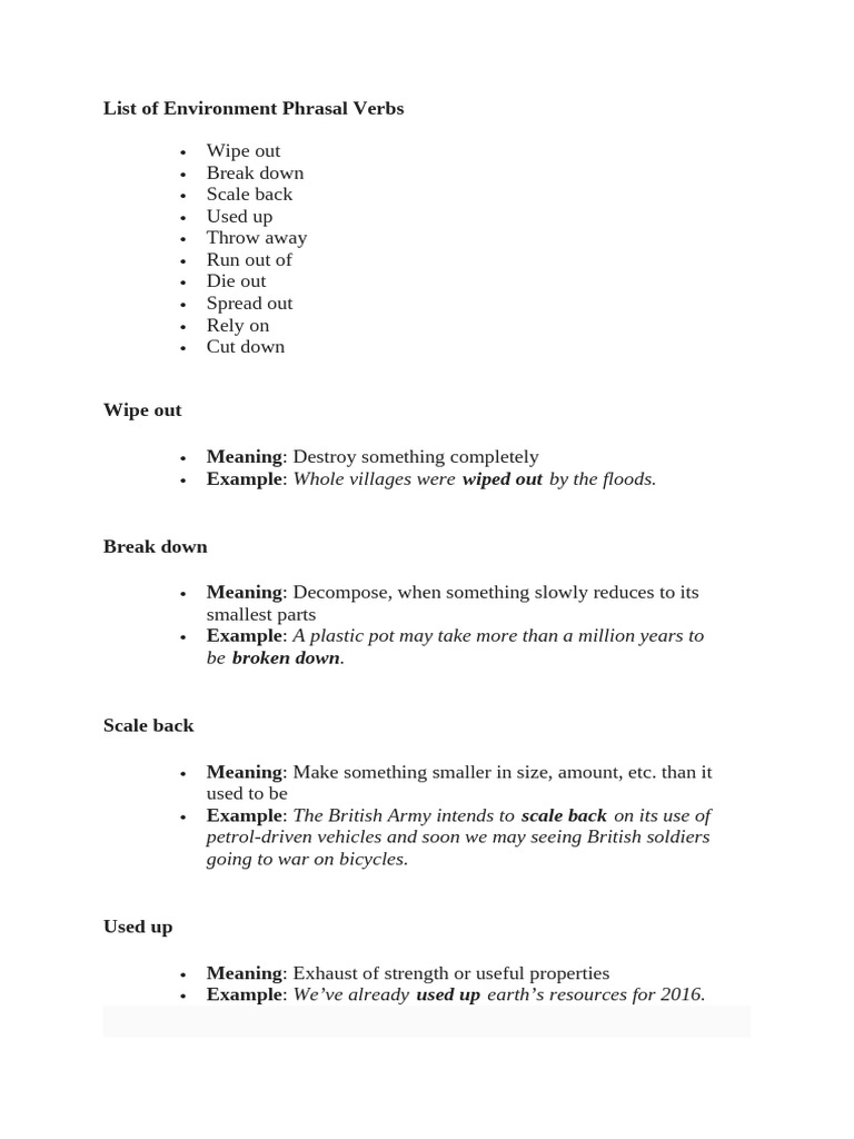 List of Environment Phrasal Verbs | PDF