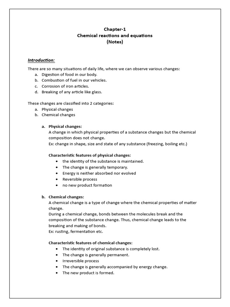 Chemical Reactions and Equations Explained | PDF | Redox | Chemical ...