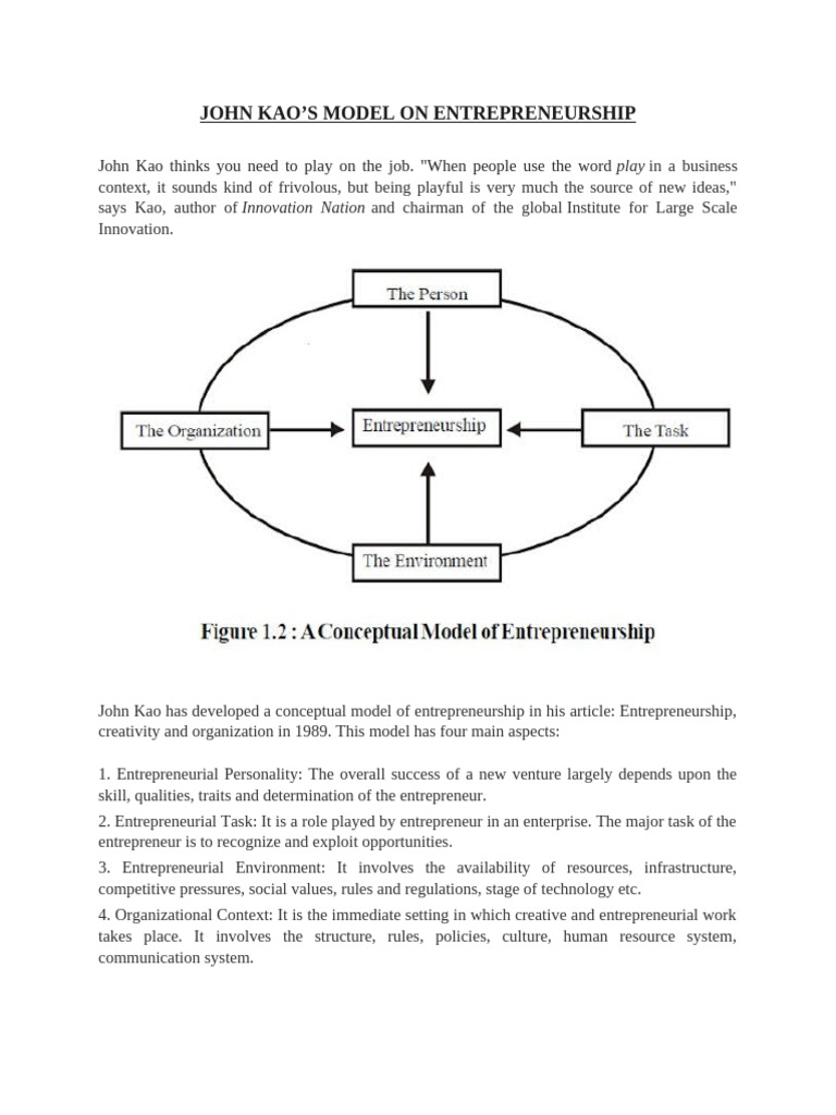 John Kao's Entrepreneurship Model Explained | PDF
