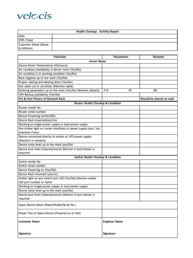 Health Checkup Activity Report Template | PDF | Power Supply | Router ...