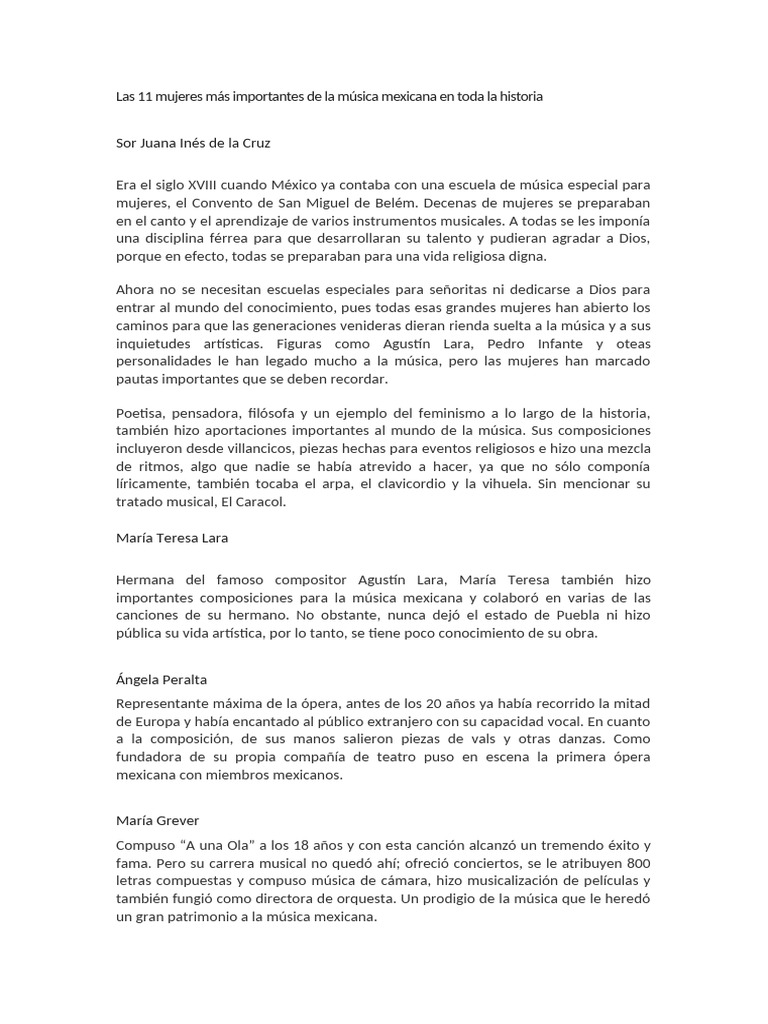 Mujeres Pioneras de la Música Mexicana | PDF | México | Las artes escénicas