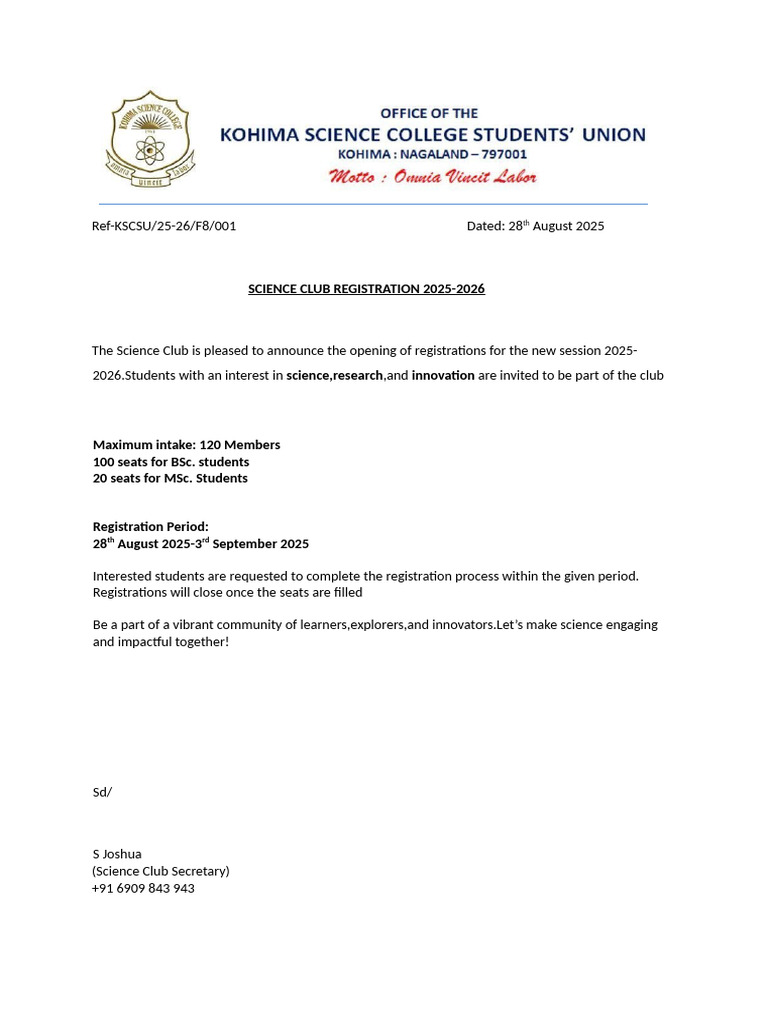Science Club Recruitment Notice | PDF