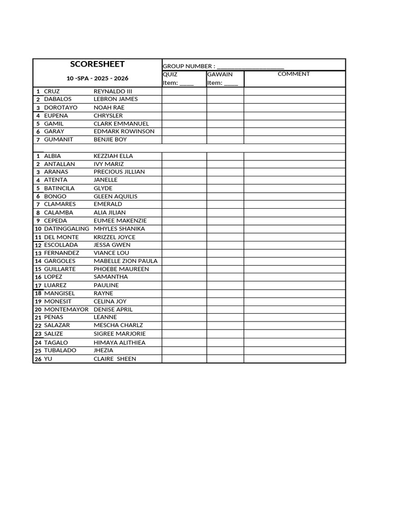 Scoresheet Spa | PDF