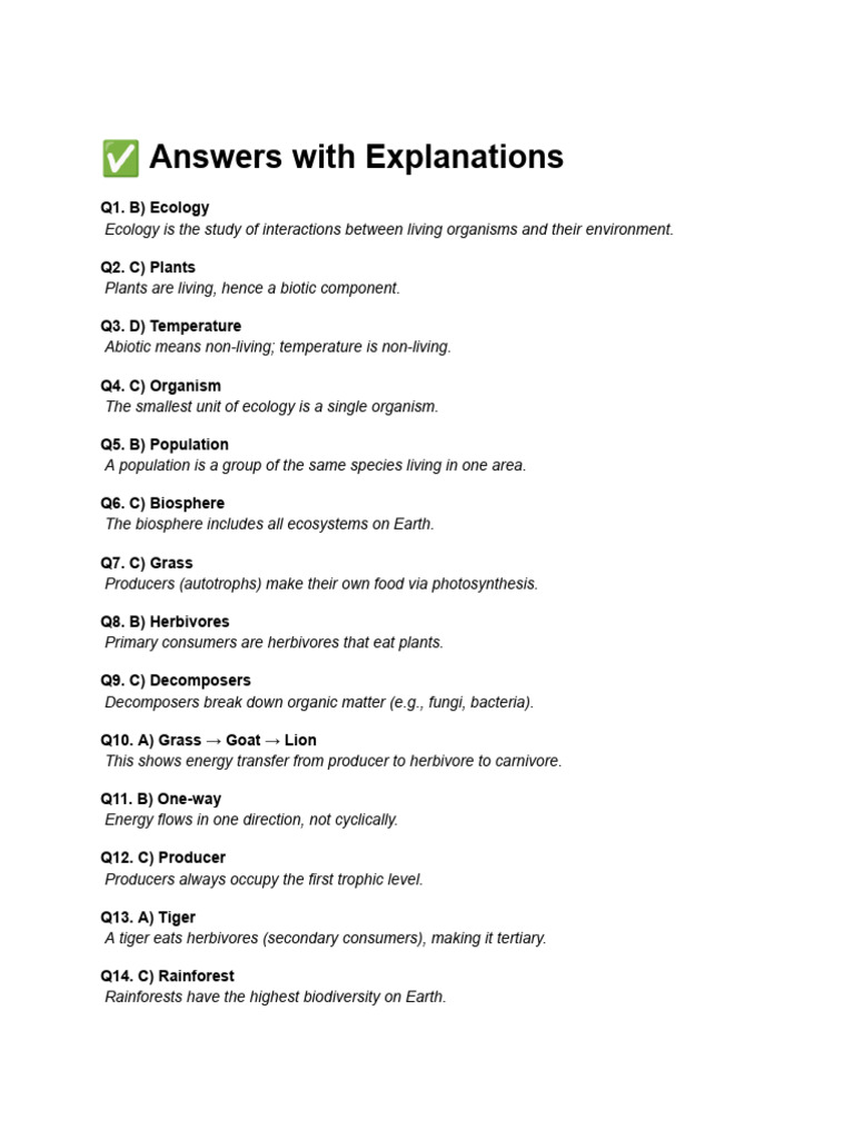 Ecology Quiz Answers Explained | PDF