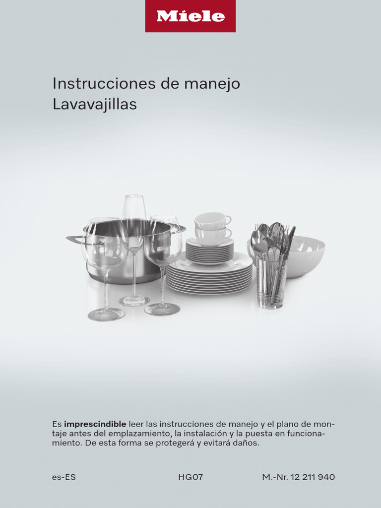 Miele Manual de Instrucciones | PDF | Lavavajillas | Enchufes y tomas de corriente alterna