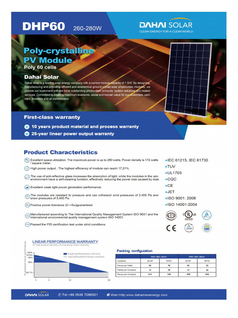 Dahai Solar Data Sheet | PDF