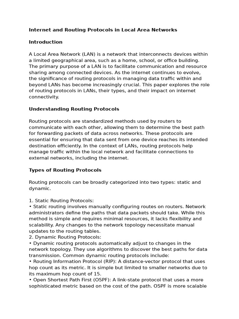 Internet and Routing Protocols in Local Area Networks | PDF | Routing | Computer Network