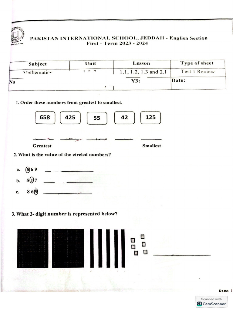 Y3 Maths Unit 1 Practice | PDF