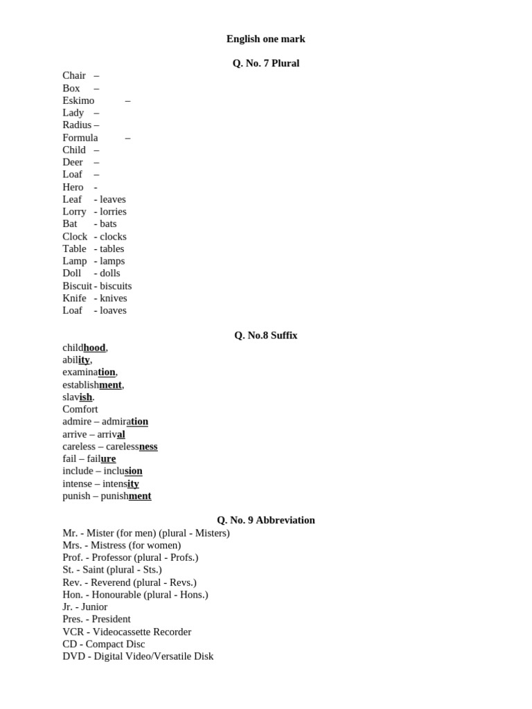 One Marks Question Paper Wise | PDF