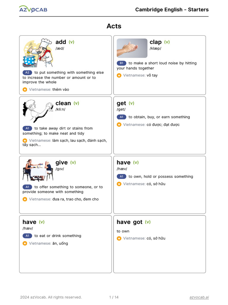 Cambridge English Starters Vocabulary Guide | PDF