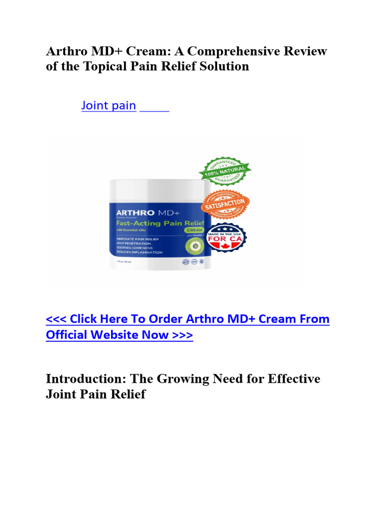 Arthro MD+ Cream: Pain Relief Review | PDF | Topical Medication | Arthritis