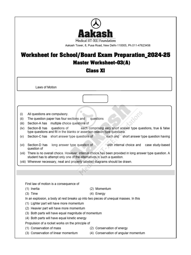 Master WS-03 (A) Physics XIth Laws of Motion | PDF | Force | Friction