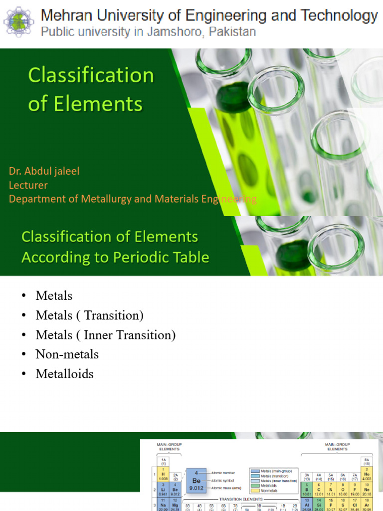 01-Periodic table,Classificaton of elements,Semimetals and semicondutor ...