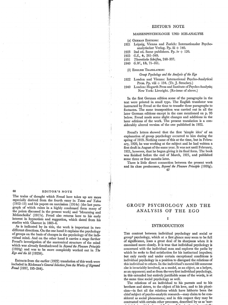 S. Freud 'Group Psychology and Analysis of The Ego' | PDF