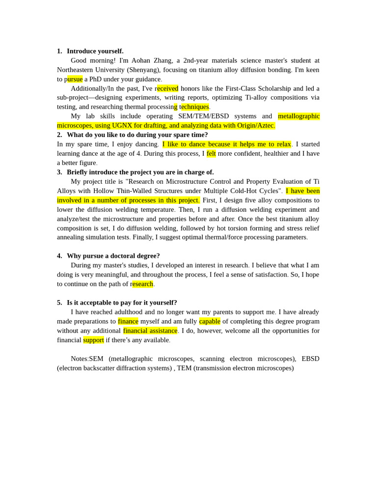 Revised Interview Answers | PDF