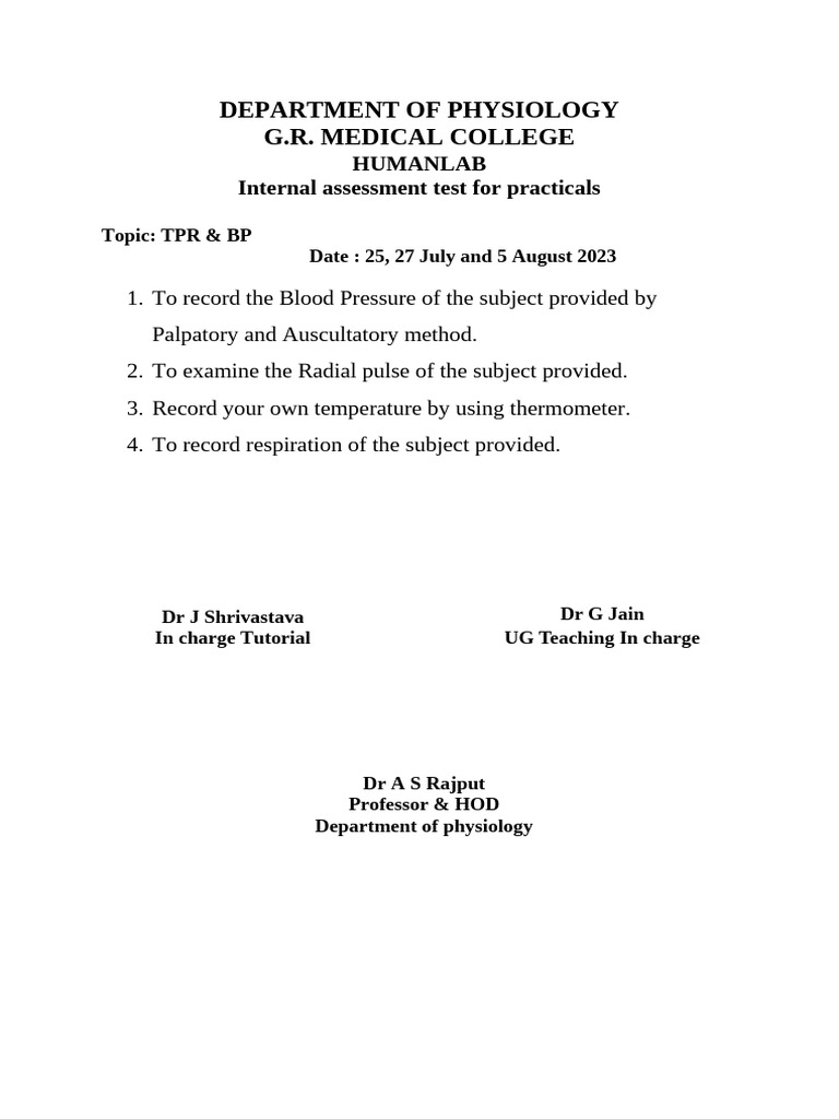 TPR and BP Assessment Guidelines | PDF