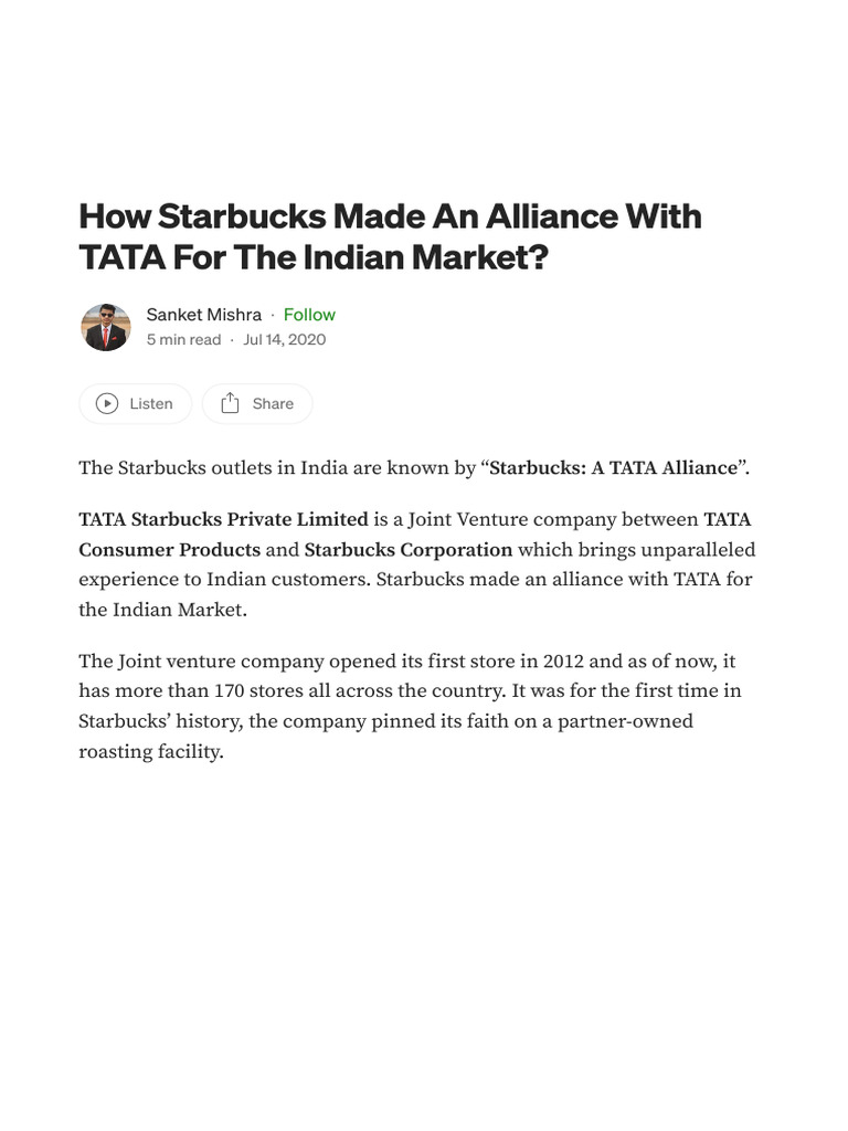 Starbucks-TATA Alliance in India | PDF | Starbucks | Coffee