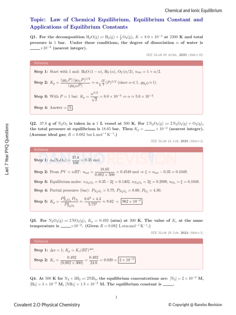 Chemical and Ionic Eqm | PDF | Chemical Equilibrium | Branches Of Thermodynamics