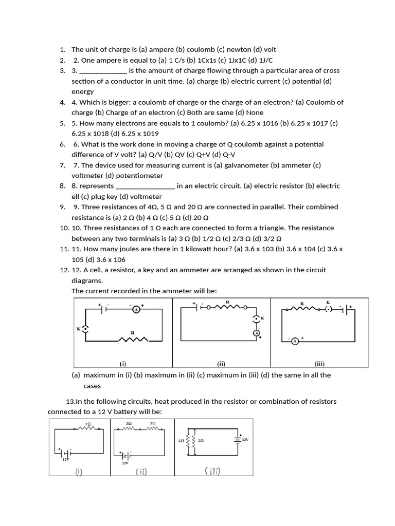 Electricity Worksheet | PDF | Electrical Resistivity And Conductivity ...