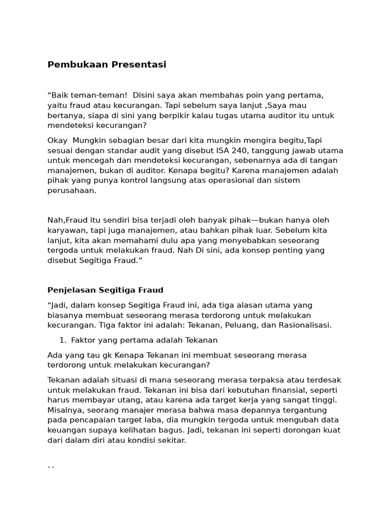 Pembukaan Presentasi: Penjelasan Segitiga Fraud | PDF