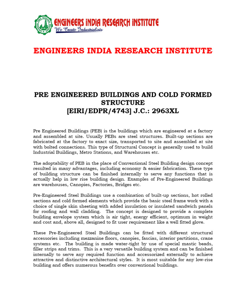 Pre-Engineered Building Structures Overview | PDF | Metal Fabrication ...