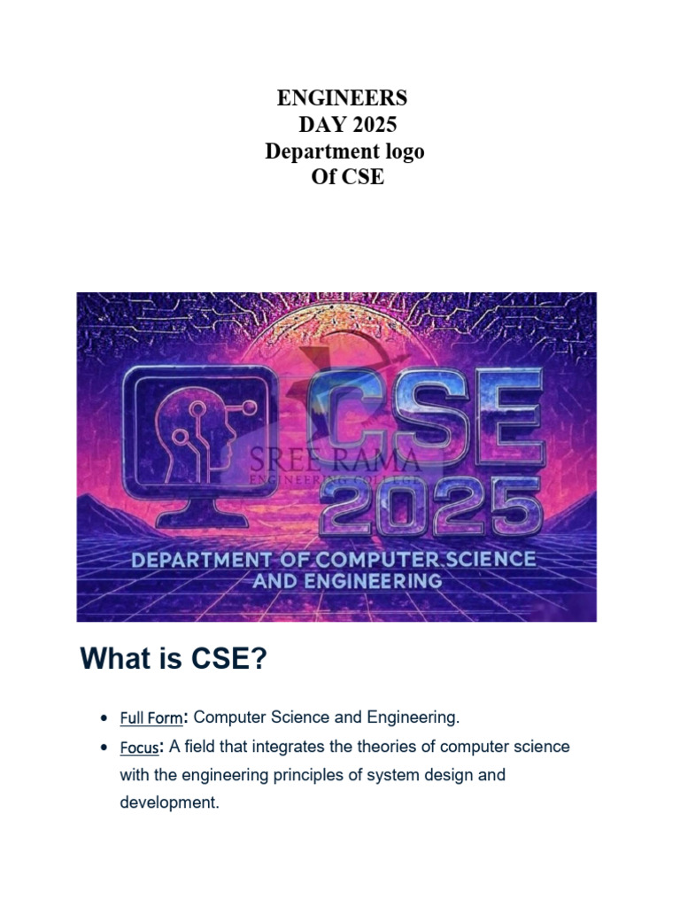 Engineers Day 2025 Department Logo of Cse | PDF