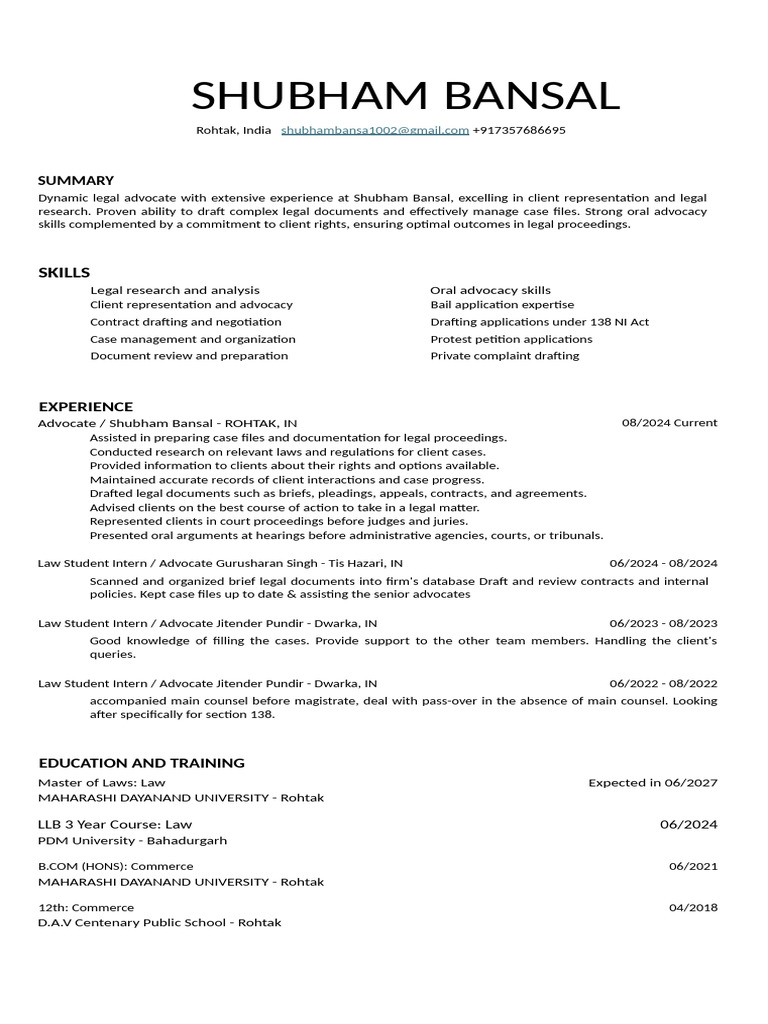 Resume Shubham | PDF | Advocate | Lawyer