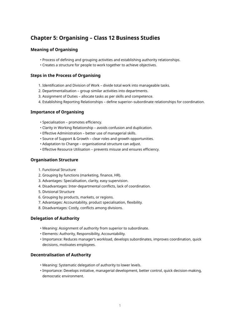 Organising in Business: Key Concepts | PDF