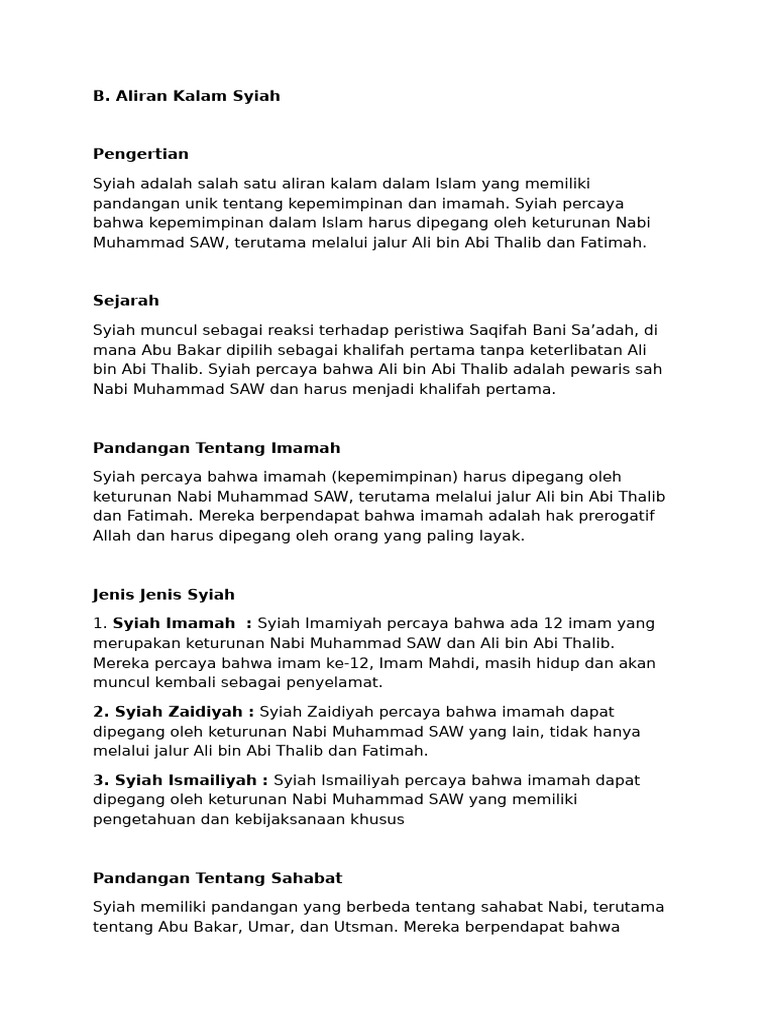 Aliran Kalam Syiah: Imamah dan Sejarah | PDF