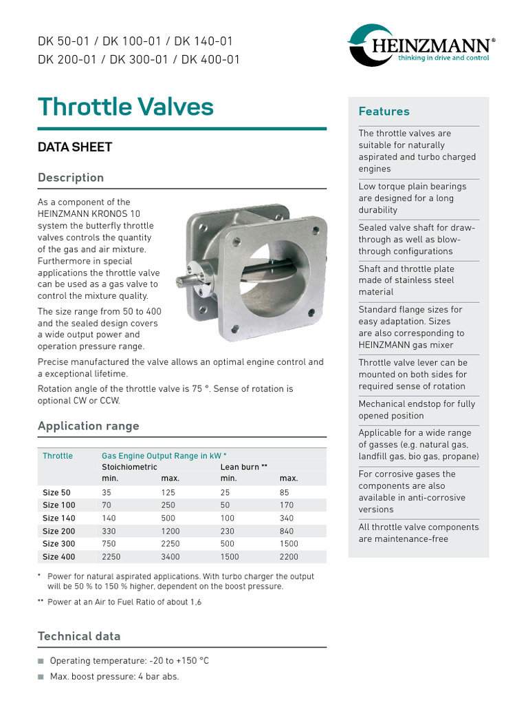HEINZMANN Throttle Valves Data Sheet | PDF | Valve | Gases