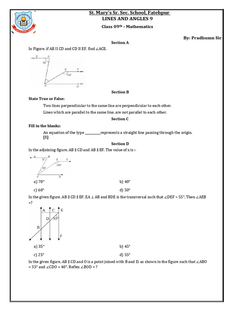 Lines and Angles PS 01 | PDF | Geometry | Euclid