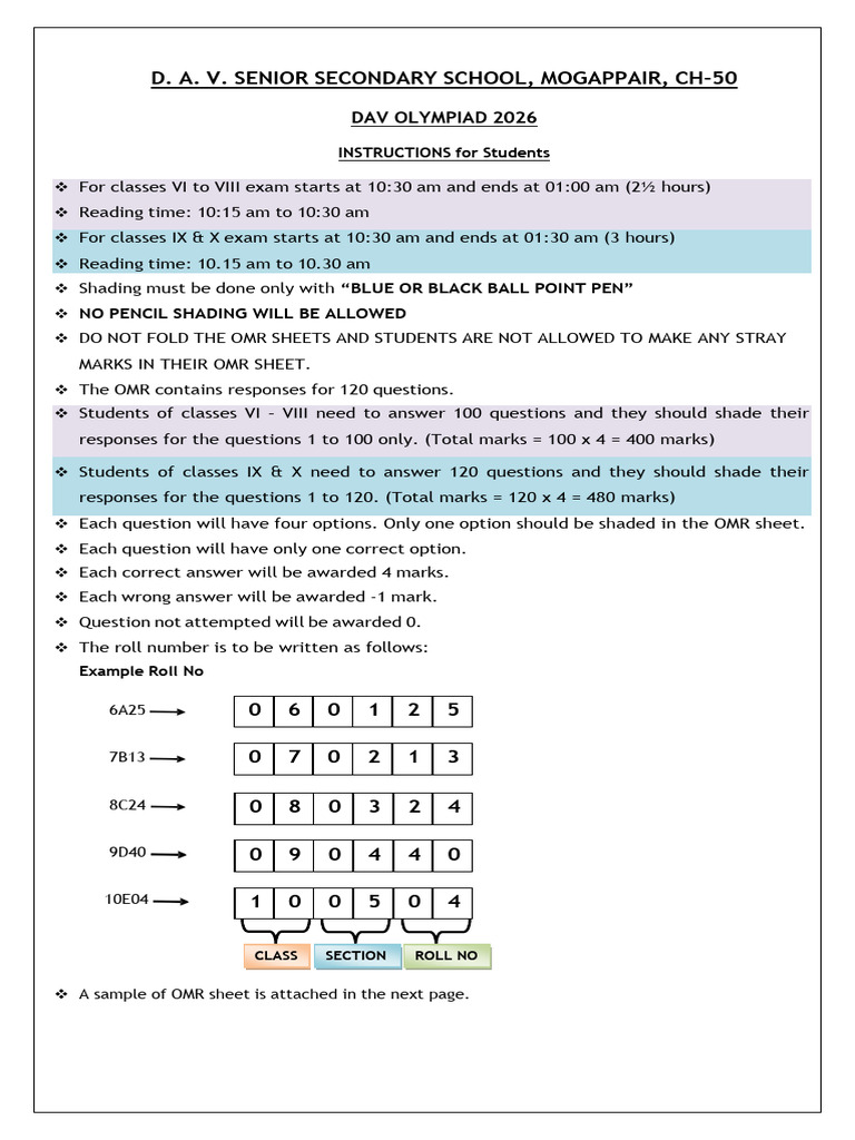 DAV Olympiad Instructions-1 | PDF