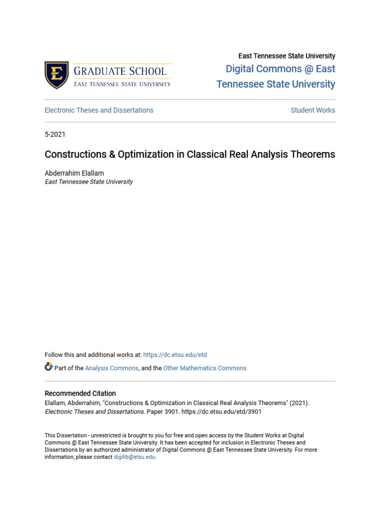 Constructions & Optimization in Classical Real Analysis Theorems | PDF | Mathematics ...