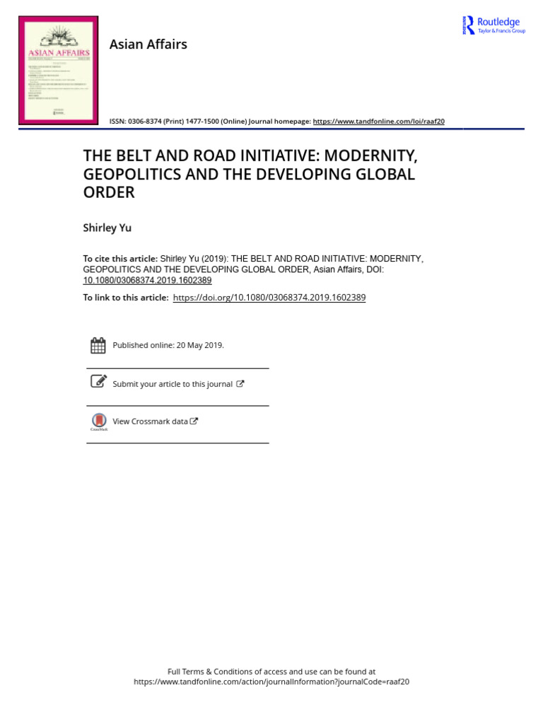 The Belt and Road Initiative Modernity Geopolitics and The Developing ...