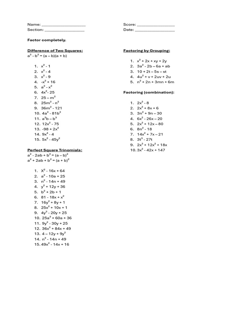 Factoring Exercises and Solutions | PDF