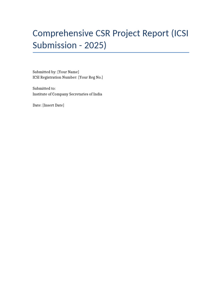 2025 CSR Project Report for ICSI Submission | PDF | Corporate Social ...