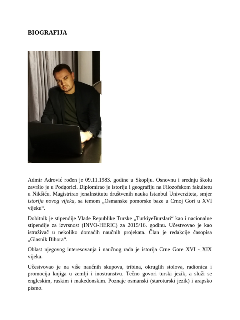 Biografija Admir Adrović | PDF