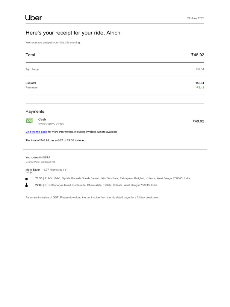 Uber Invoice | PDF