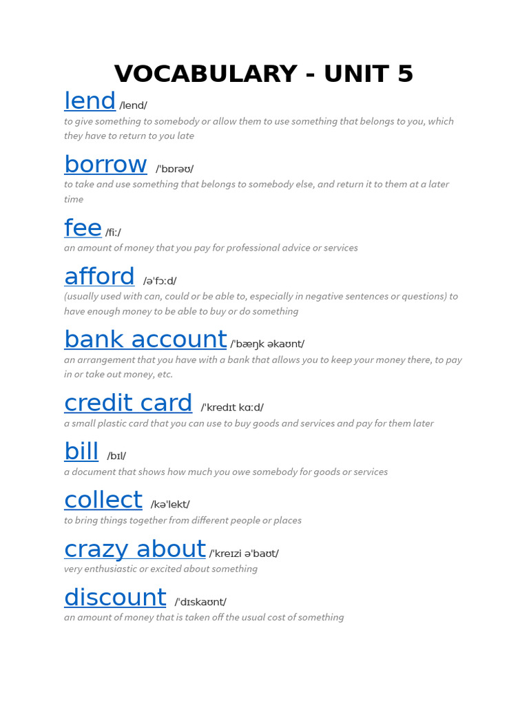Vocab Unit 5 | PDF