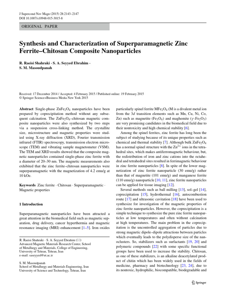Synthesis and Characterization of Superparamagnetic Zinc Ferrite–Chitosan Composite ...
