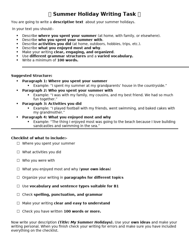 Summer Holiday Writing (ESO) | PDF | Communication | Human Communication
