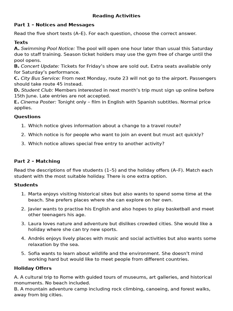 Reading Comprehension Activities Guide | PDF