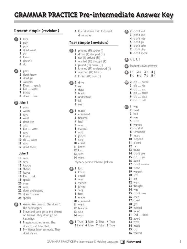 Grammar Practice for Pre-Intermediate | PDF