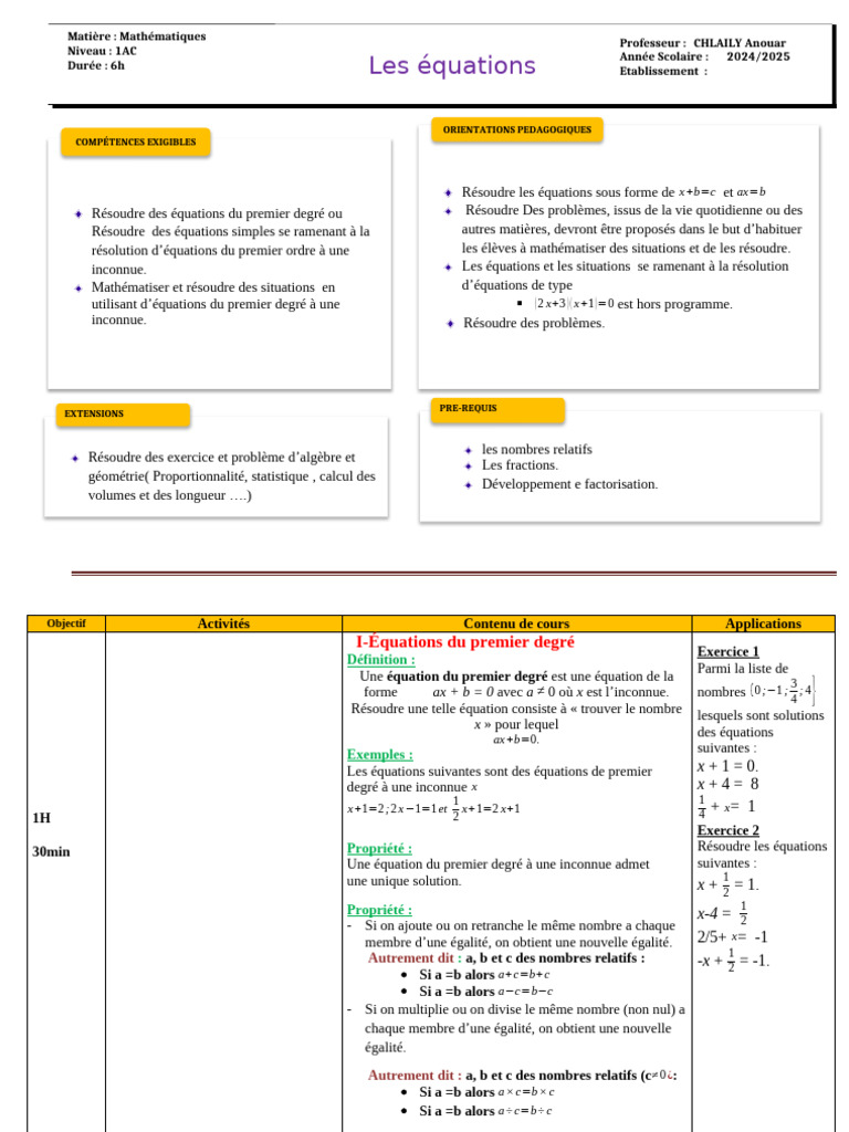 Résolution d'équations du premier degré | PDF | Équations ...